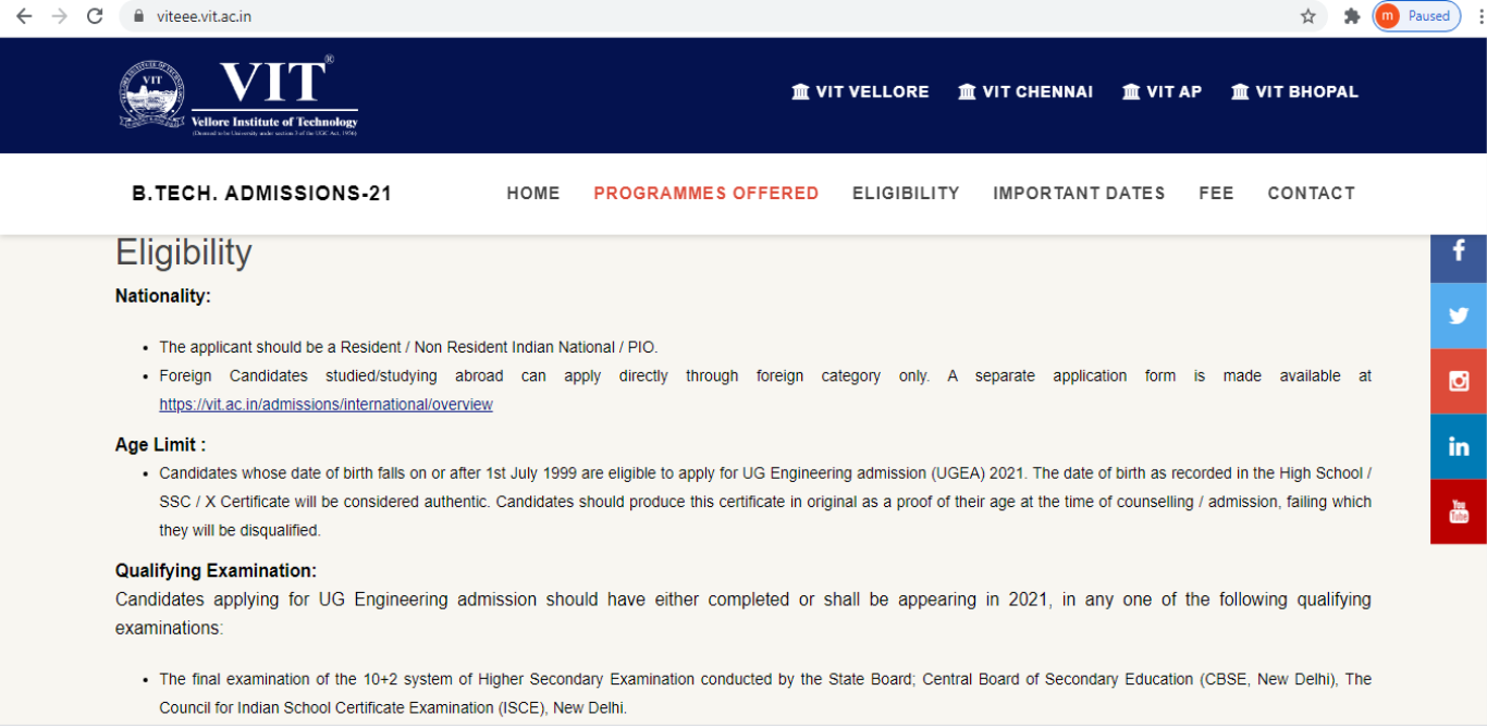 VITEEE 2021 great registration on till 30 March 2021