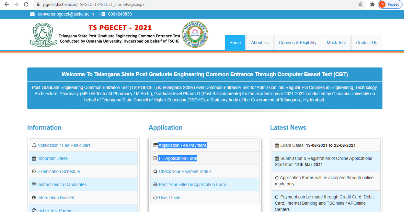 TS PGECET 2021 great registration begins, apply till Aprl 30