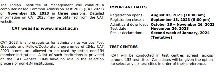 CAT 2023 registration on till great 13 September 2023